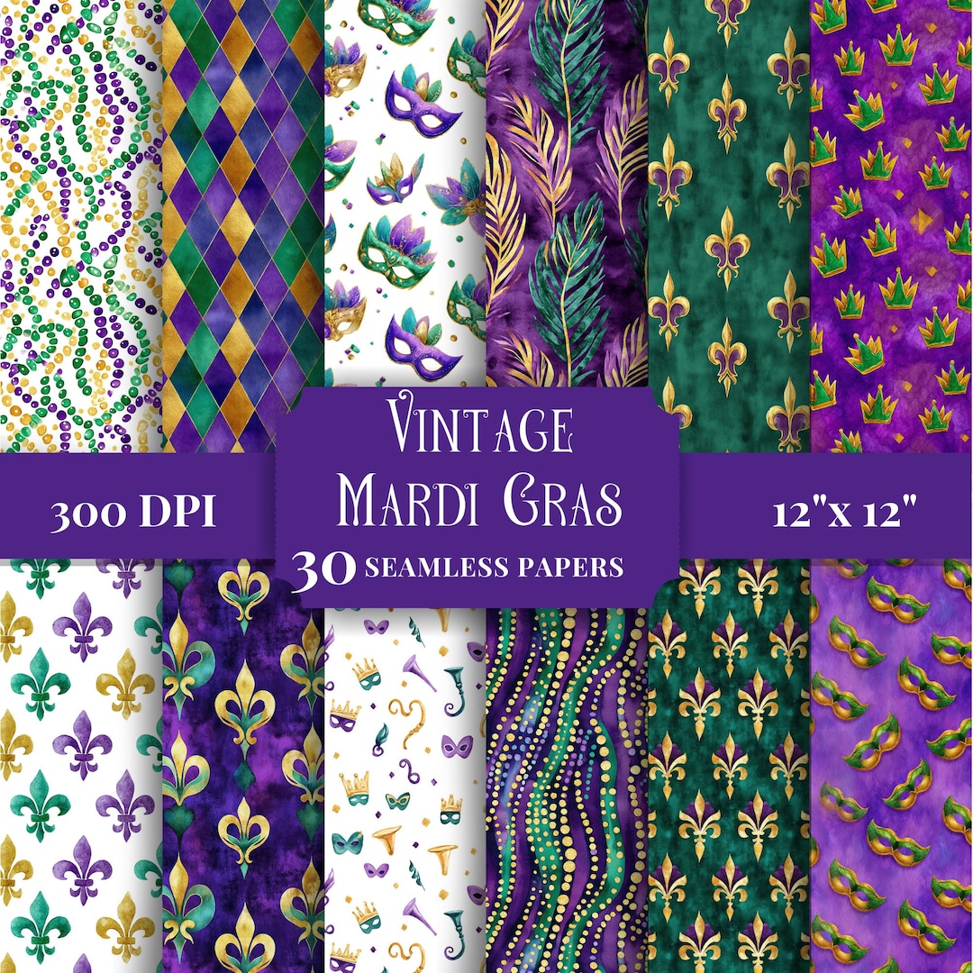 Mardi Gras Digital Paper Pack, Seamless Patterns for Scrapbooking, DIY ...