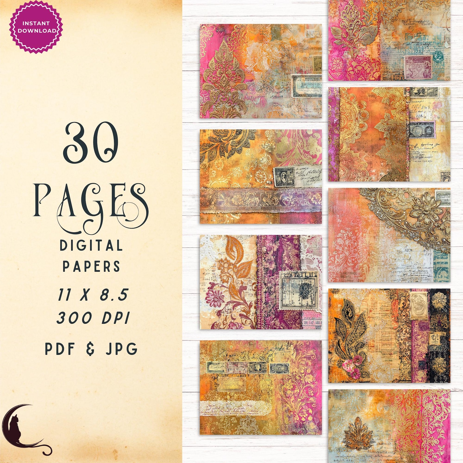 Vintage Indian Sari Scraps Collage Junk Journal Pages Antique Scrapbook ...