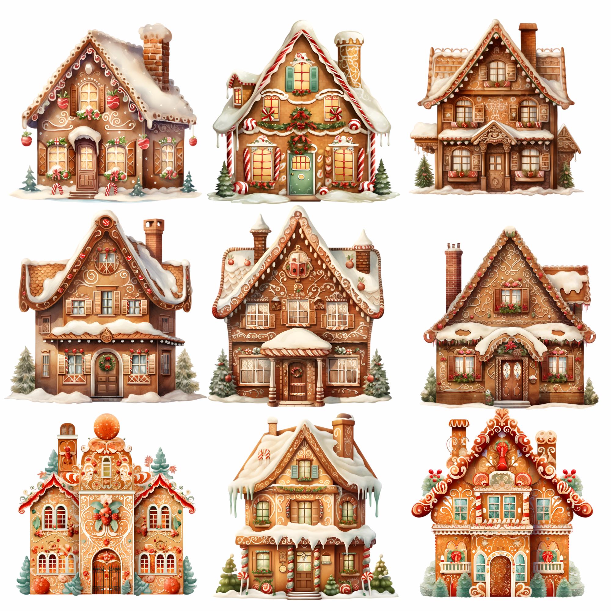 Vintage Gingerbread Houses Christmas Clipart Commercial Use Instant ...