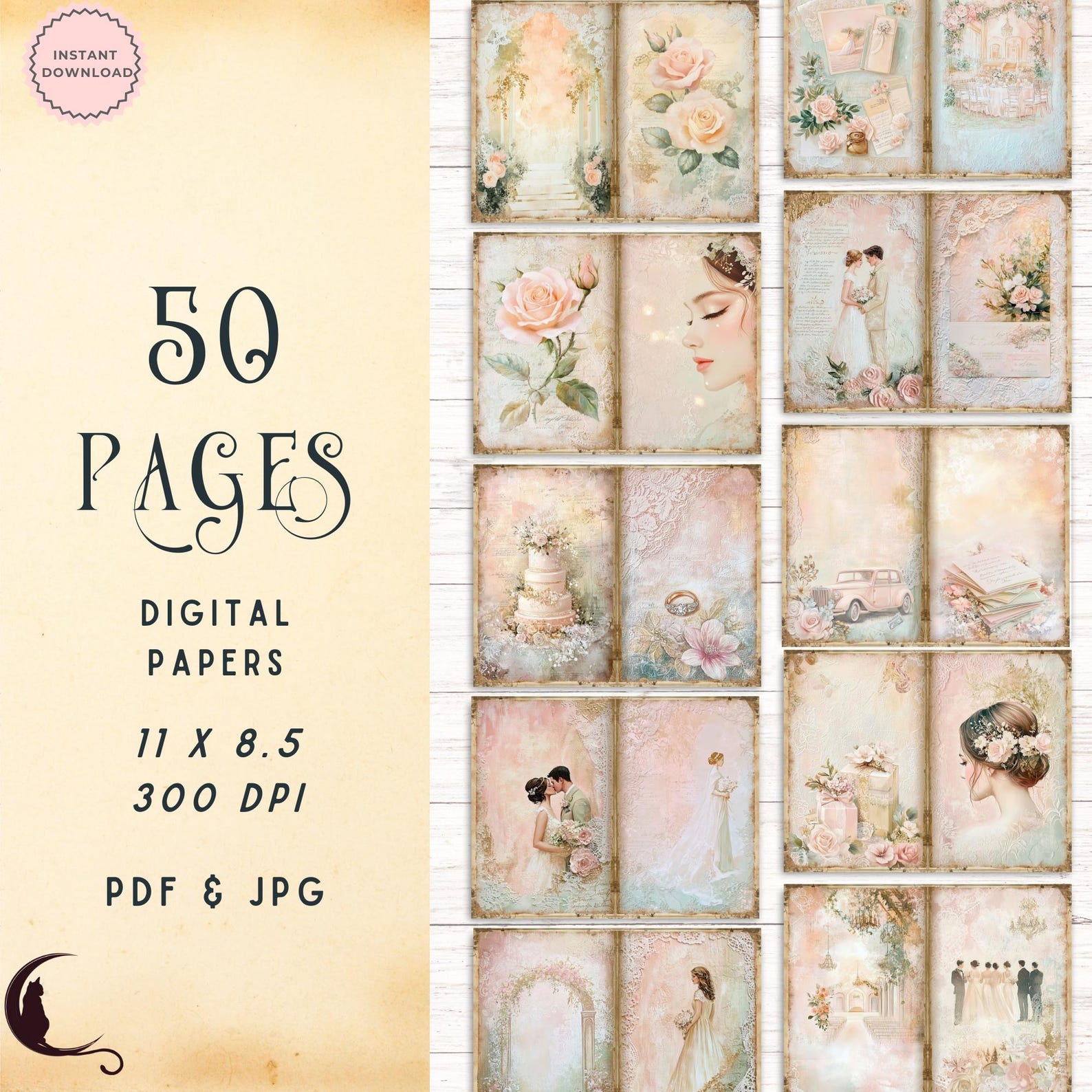 Pastel Wedding Junk Journal Kit, Printable Folio Kit, Shabby Chic ...