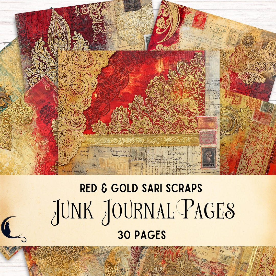 Vintage Indian Sari Scraps Collage Junk Journal Pages Antique Scrapbook ...