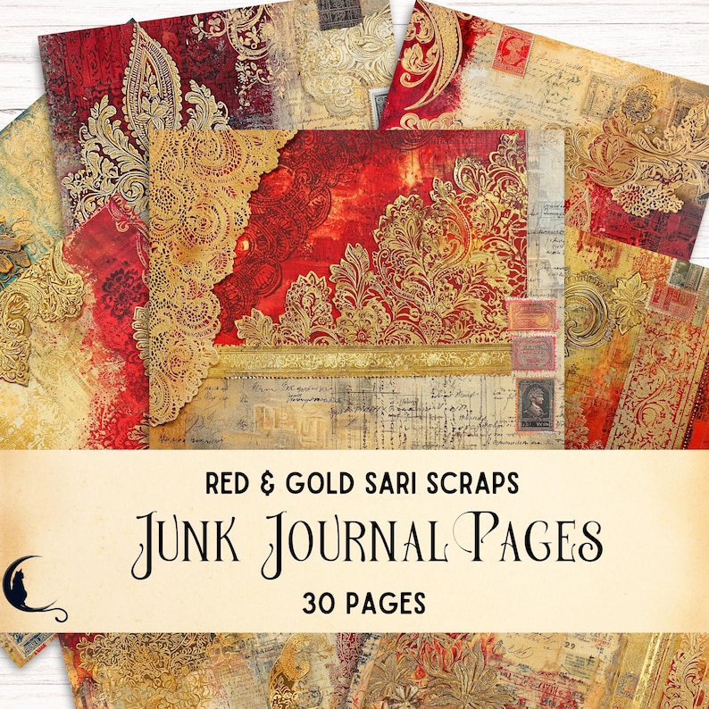 Vintage Indian Sari Scraps Collage Junk Journal Pages Antique Scrapbook ...