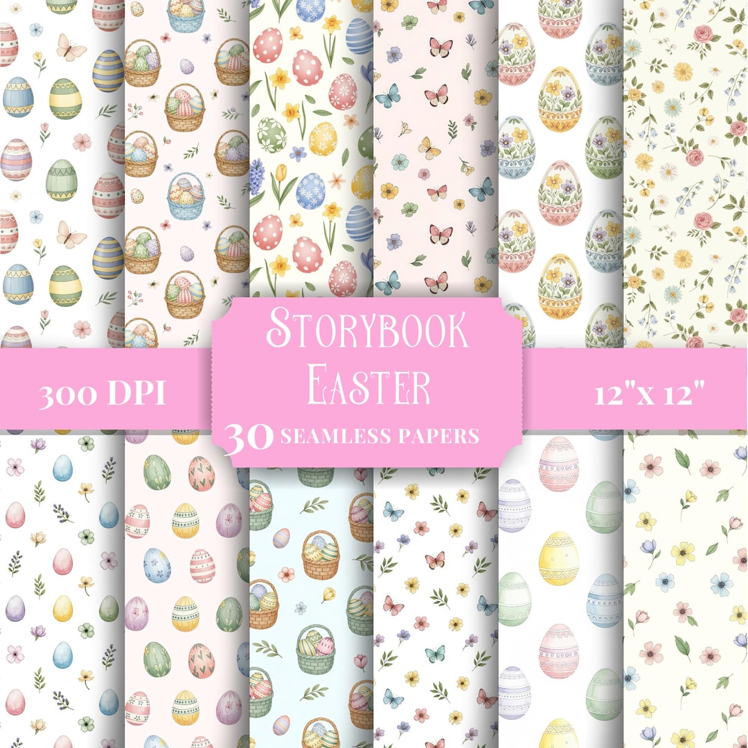 Storybook Easter Digital Paper Pack, Seamless Patterns for Scrapbooking ...
