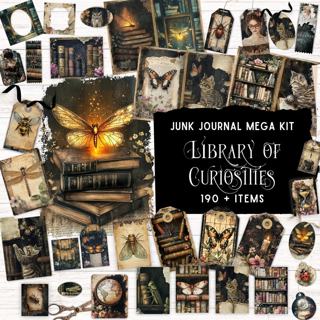 Library of Curiosities Junk Journal Kit, Printable Folio Pocket Vintage ...