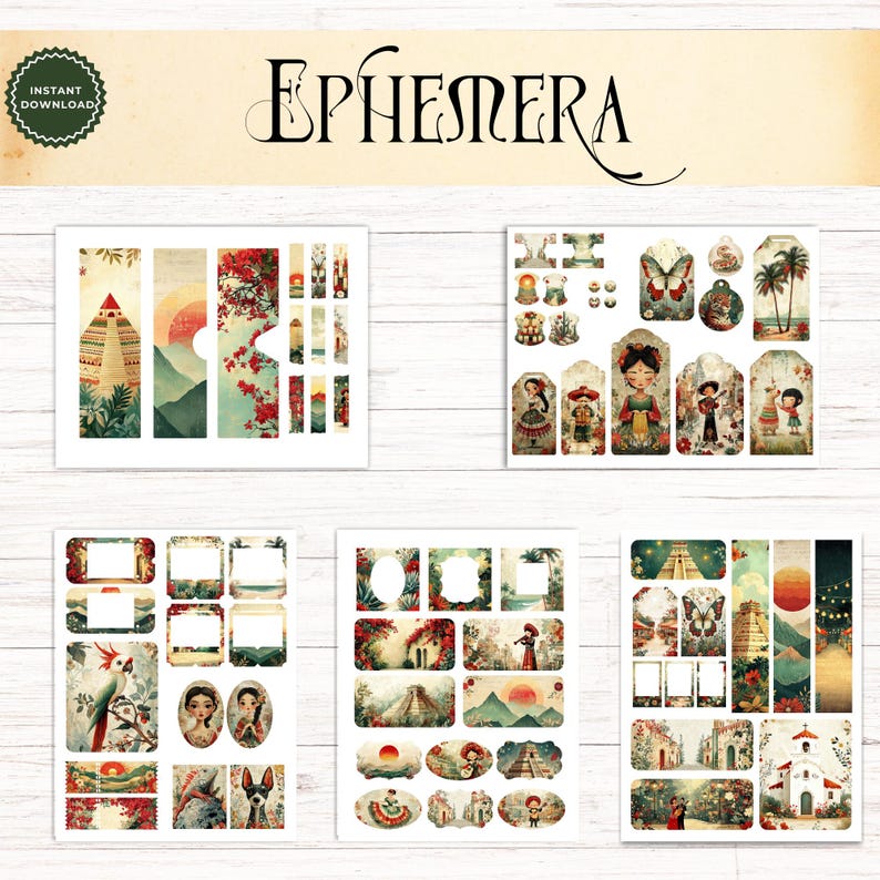 Vintage Mexico Junk Journal Ephemera Kit, Mexican Folk Art Ephemera ...