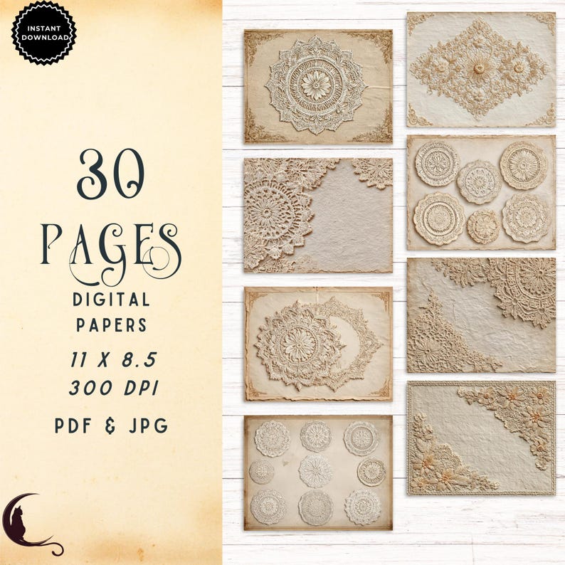 Vintage Lace Doily Digital Paper Pack, Printable Scrapbook Kit, Antique ...