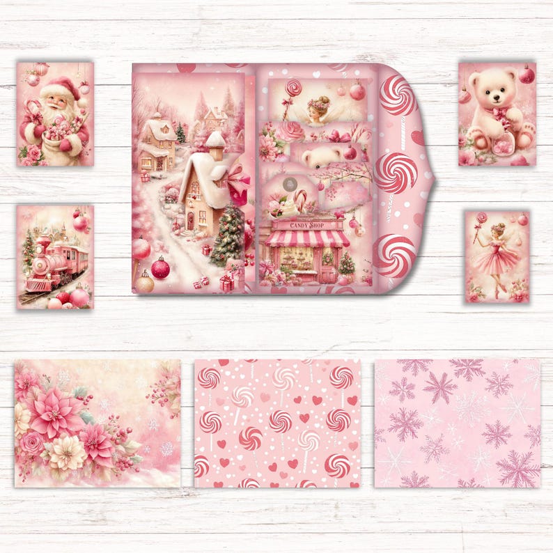 Sweet Christmas Dreams Junk Journal Kit, Pink Holiday Scrapbook Paper ...