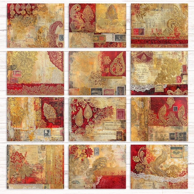 Vintage Indian Sari Scraps Collage Junk Journal Pages Antique Scrapbook ...