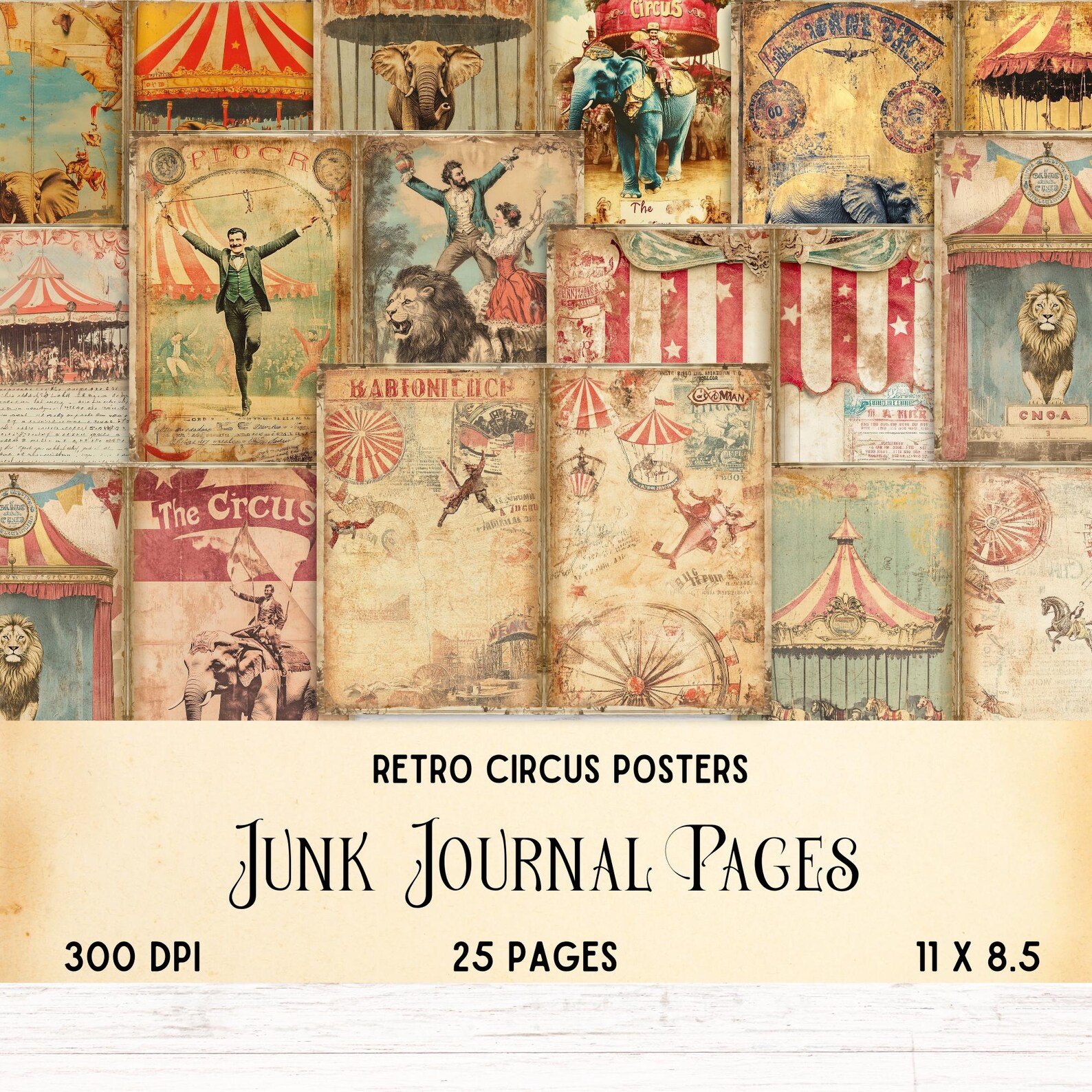 Retro Circus Posters Junk Journal Kit, Vintage Circus Ephemera ...
