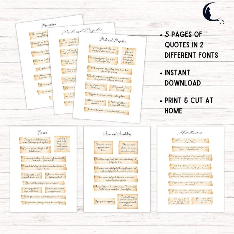 Jane Austen Quotes for Junk Journals, Printable Vintage Ephemera ...