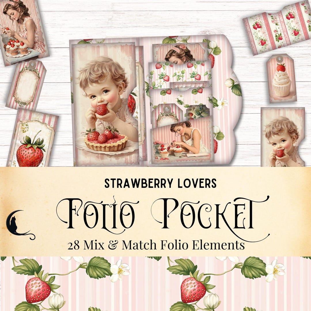 Retro Strawberry Junk Journal Folio Kit, Vintage Baking Scrapbook ...