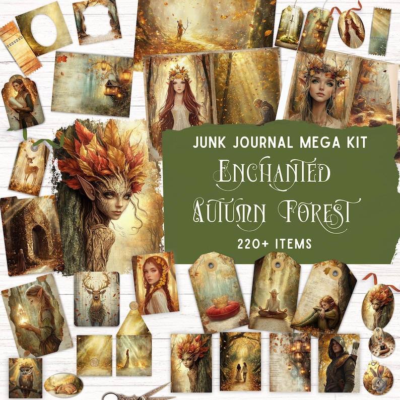 Enchanted Autumn Forest Junk Journal Kit, Printable Elven Woodland ...