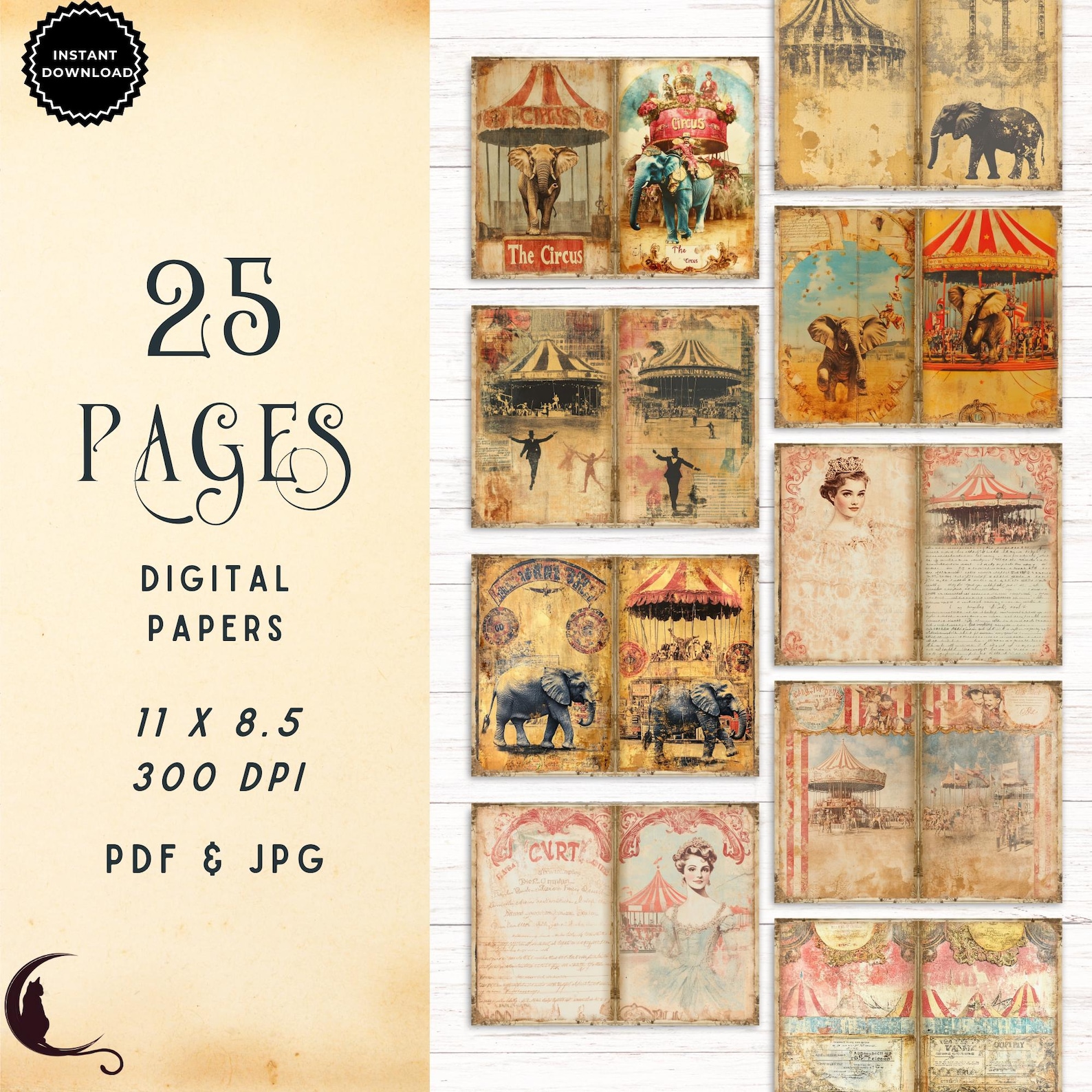 Retro Circus Posters Junk Journal Kit, Vintage Circus Ephemera ...