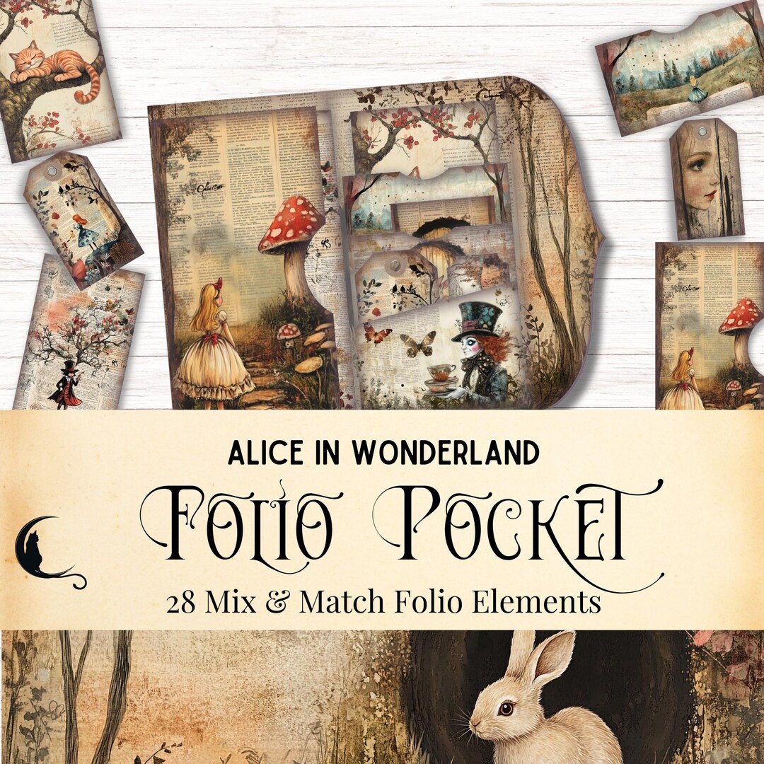 Alice in Wonderland Folio Kit, Whimsical Fairytale Junk Journal ...