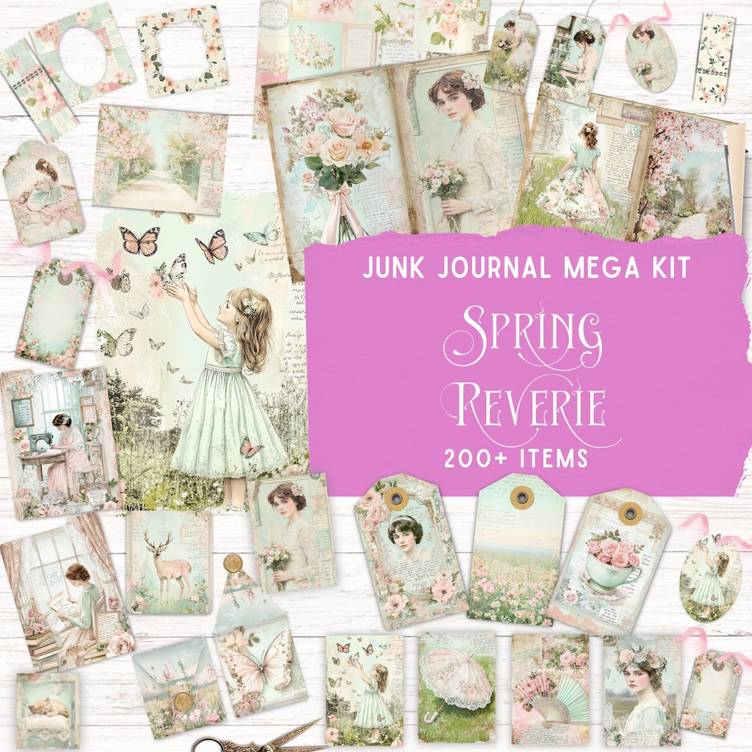 Spring Reverie Junk Journal Kit, Printable Folio Pocket, Shabby Chic ...