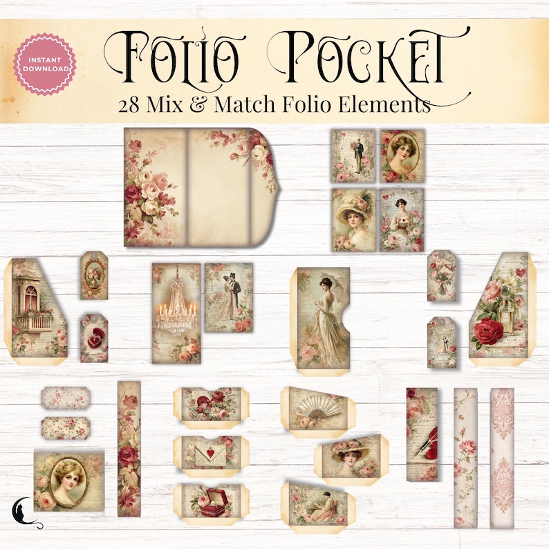 Victorian Romance Junk Journal Kit, Printable Folio Pocket, Vintage ...