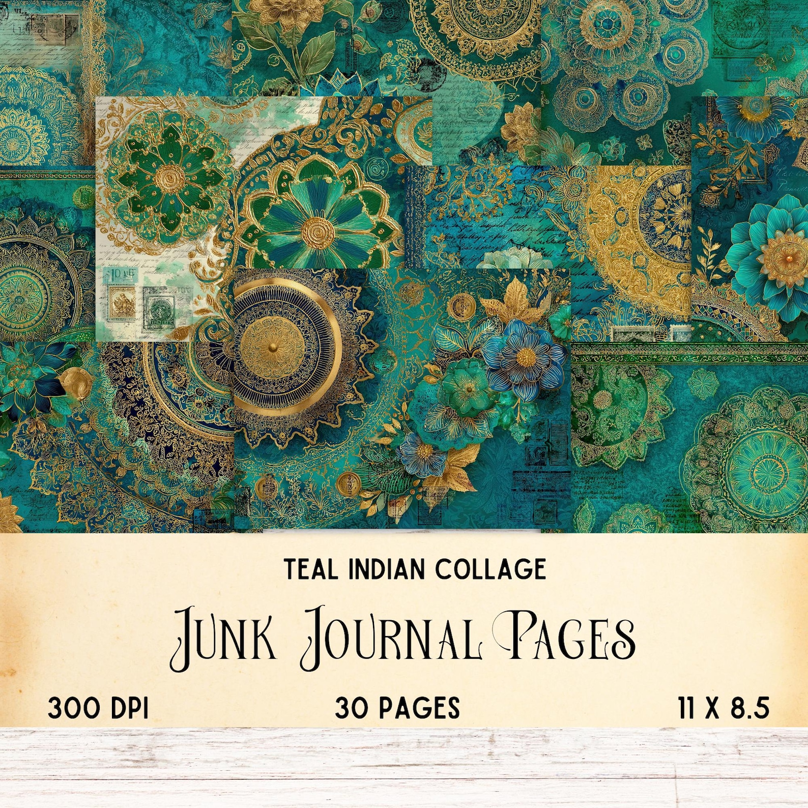 Indian Mandala Collage Junk Journal Kit, Printable Digital Scrapbook ...