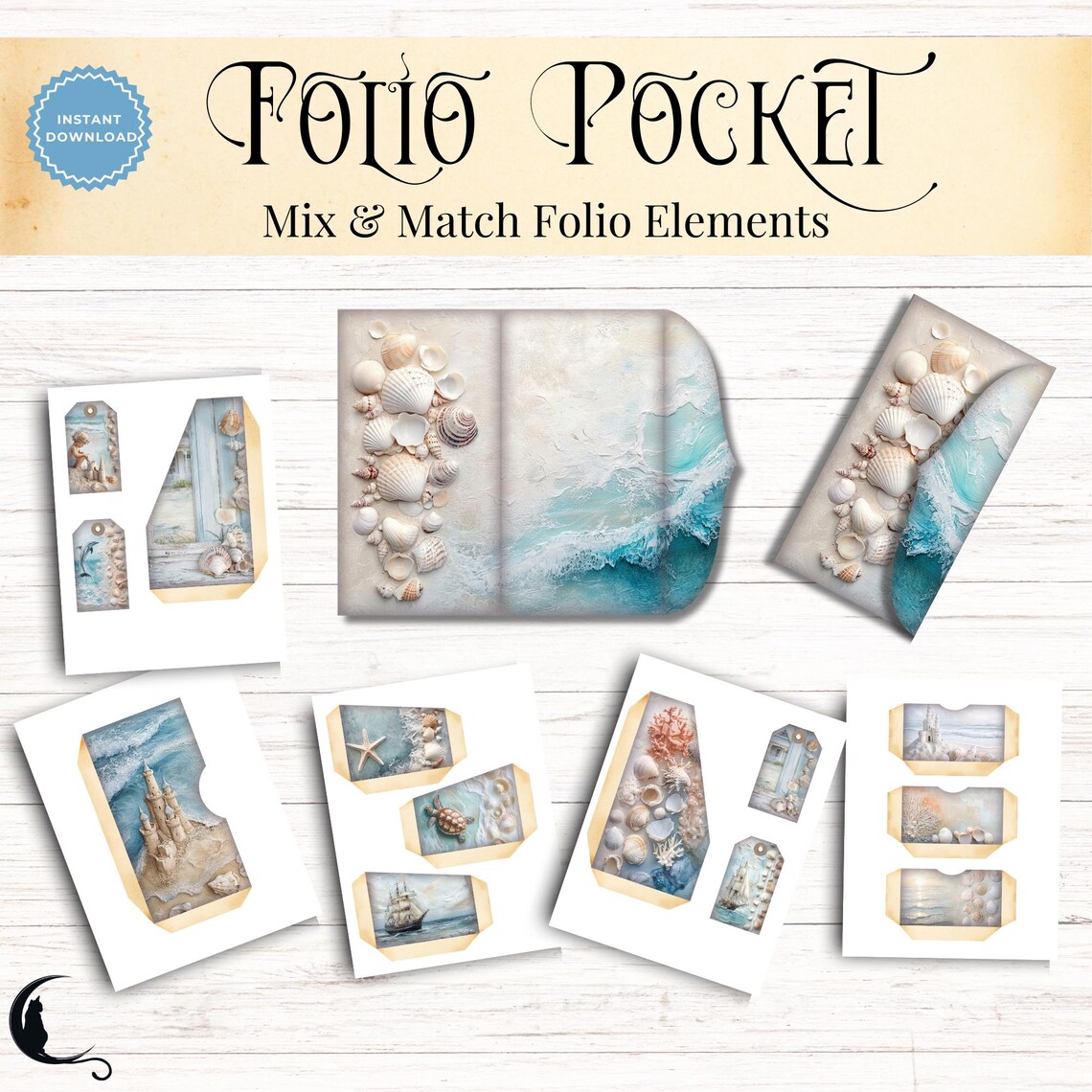 Beach Junk Journal Kit, Coastal Printable Folio Pocket, Nautical ...