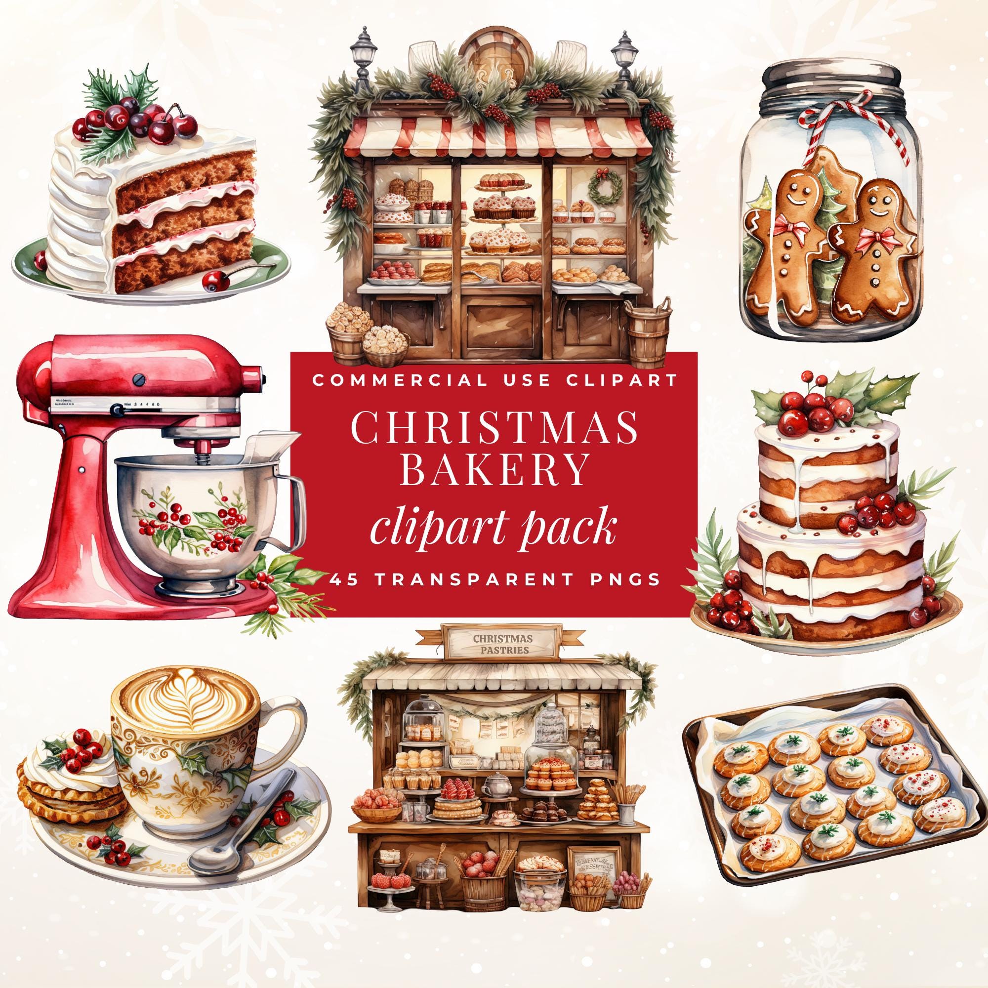 Retro Christmas Bakery Clipart, Commercial Use, Retro Handdrawn Baking ...