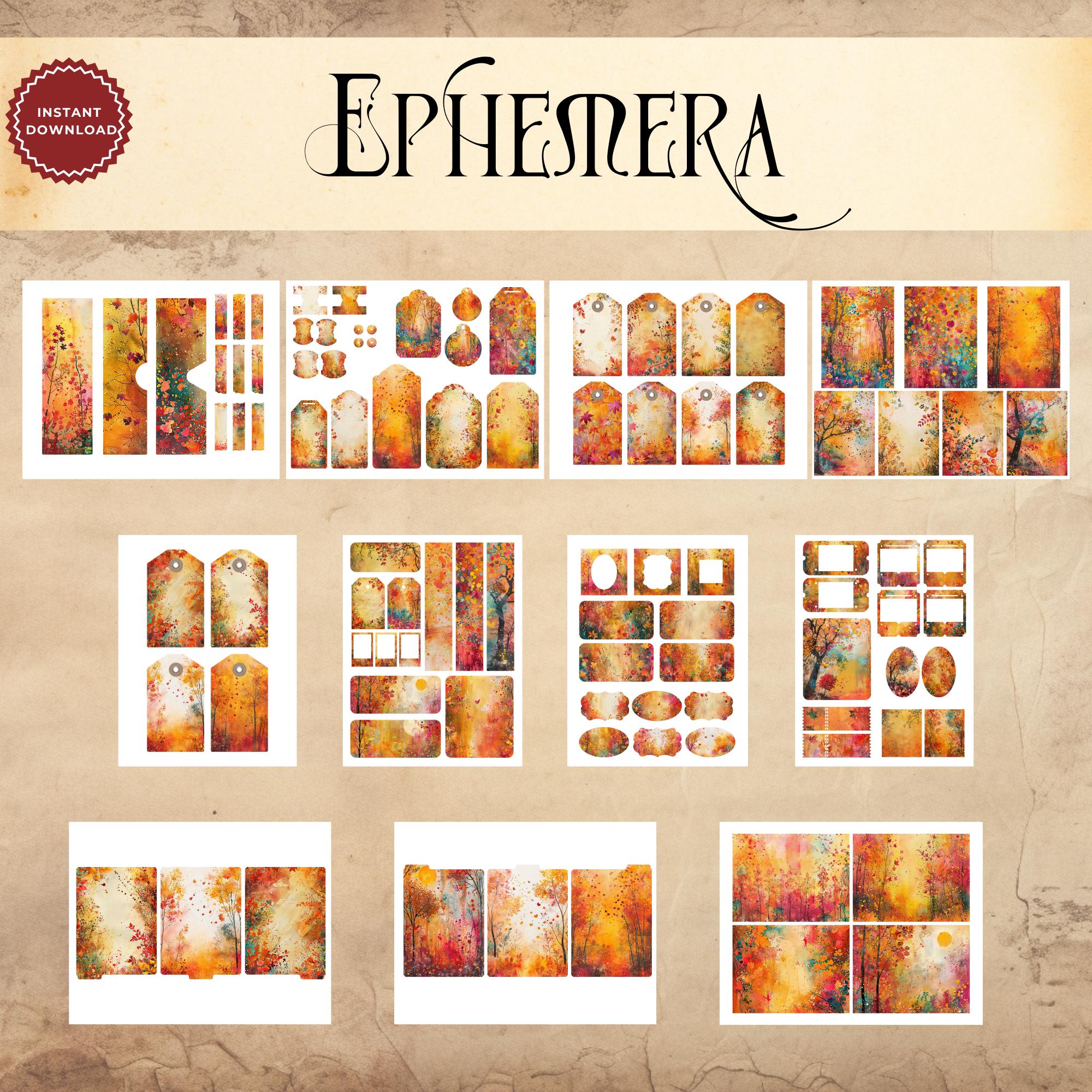 Colorful Autumn Junk Journal Ephemera Kit | Printable Ephemera | Fall ...