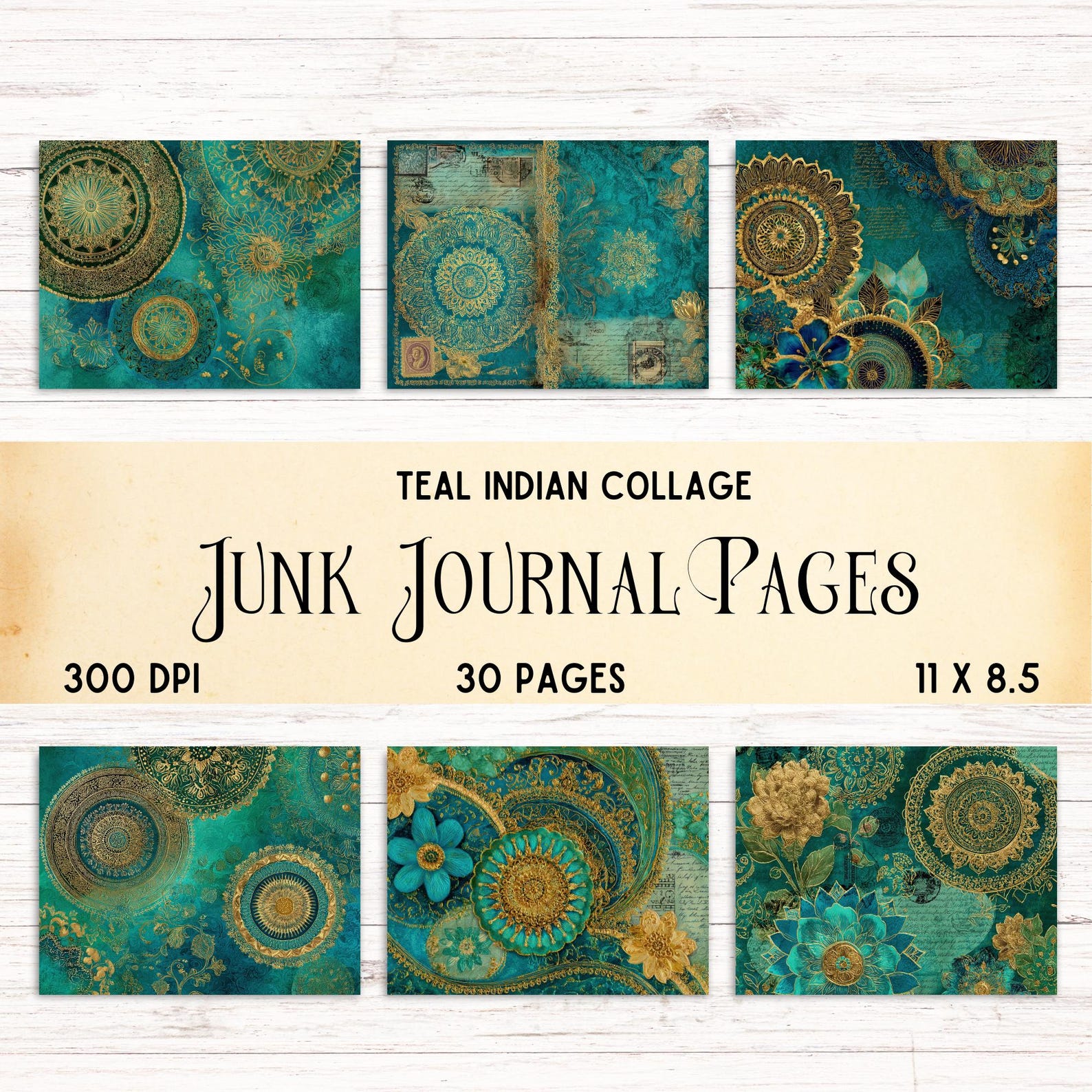 Indian Mandala Collage Junk Journal Kit, Printable Digital Scrapbook ...
