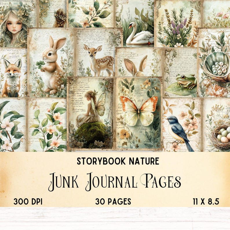 Storybook Nature Junk Journal Pages | Cottagecore Woodland Animals ...