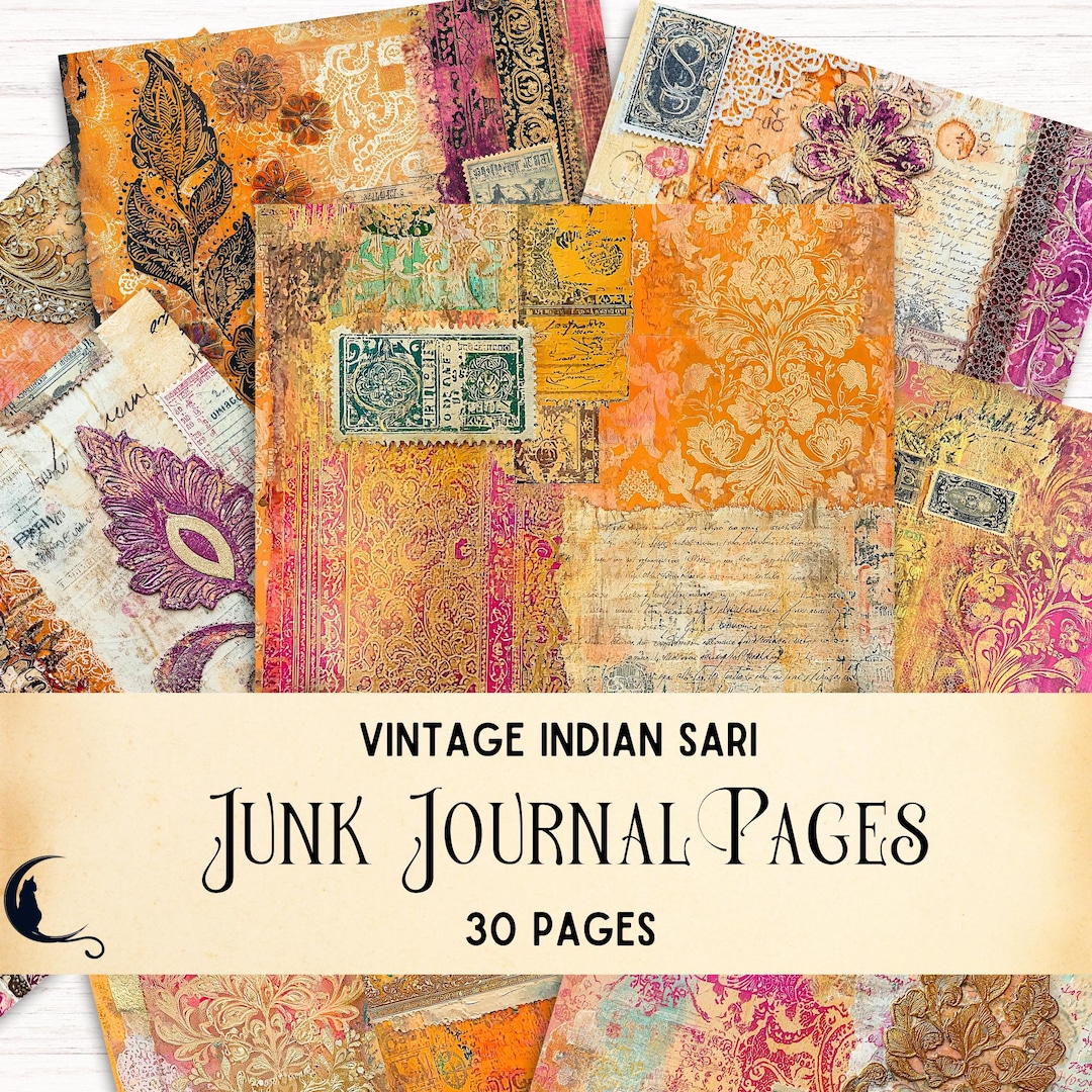 Vintage Indian Sari Scraps Collage Junk Journal Pages Antique Scrapbook ...