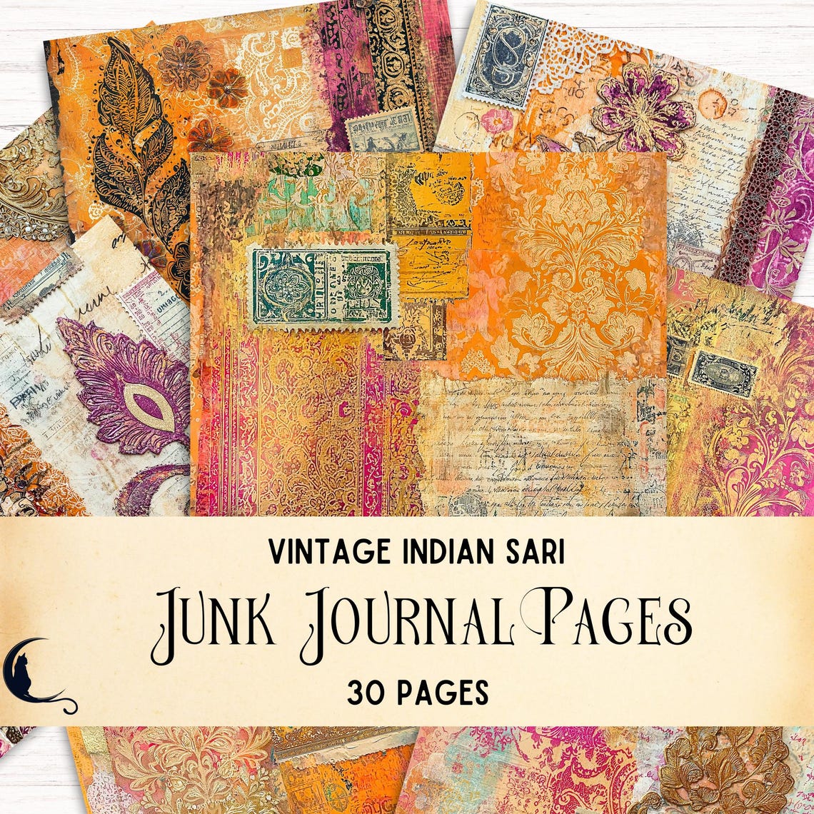 Vintage Indian Sari Scraps Collage Junk Journal Pages Antique Scrapbook ...