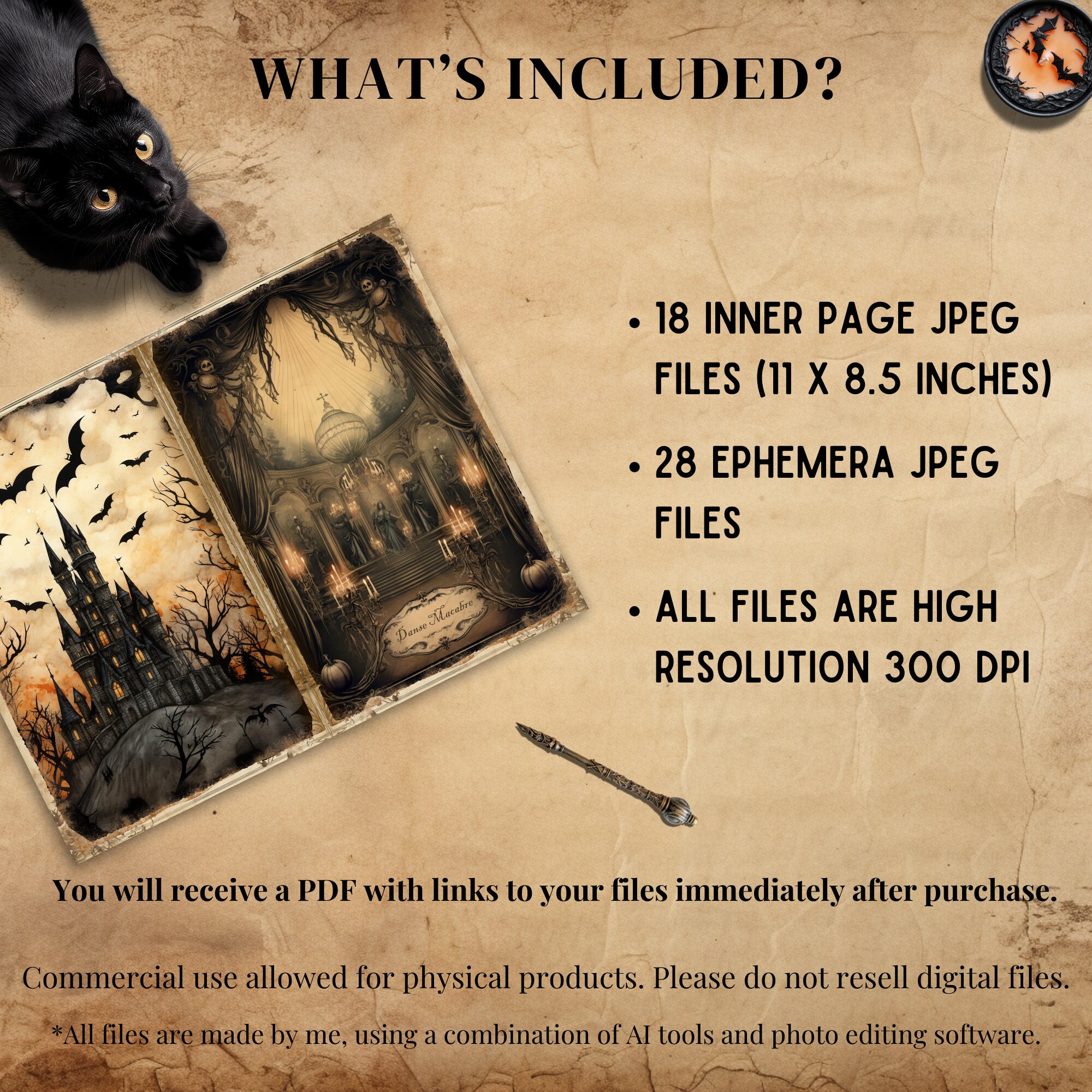 Vintage Gothic Halloween Junk Journal Kit Folding Folio Loaded Pocket ...