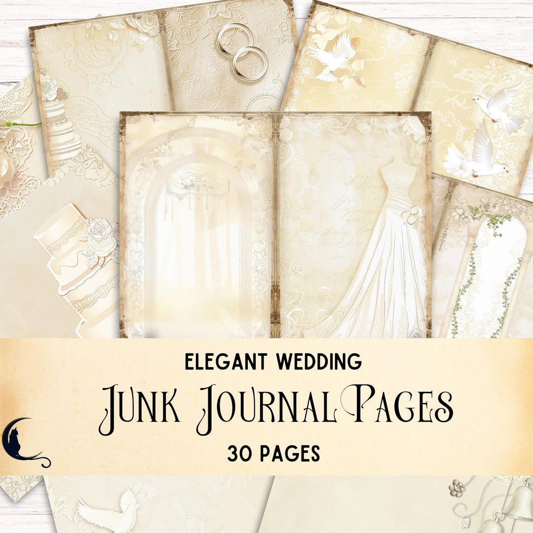 Elegant Wedding Junk Journal Pages, Minimalist Ivory Cream Scrapbooking ...