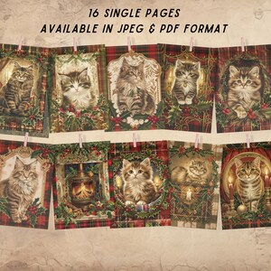 Vintage Christmas Cats Junk Journal Paper, Digital Download, Printable ...