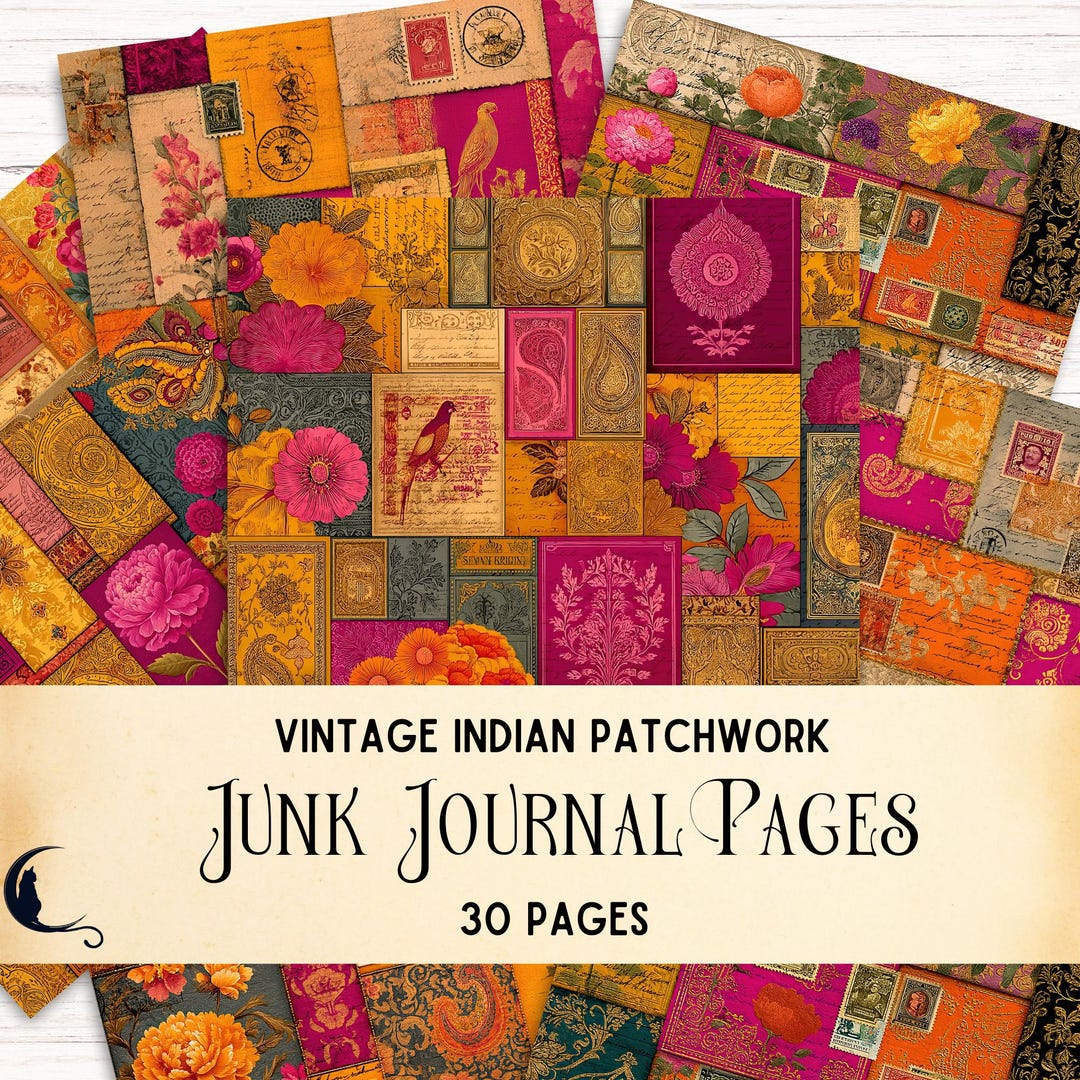 Vintage Indian Patchwork Collage Junk Journal Vintage Scrapbook ...