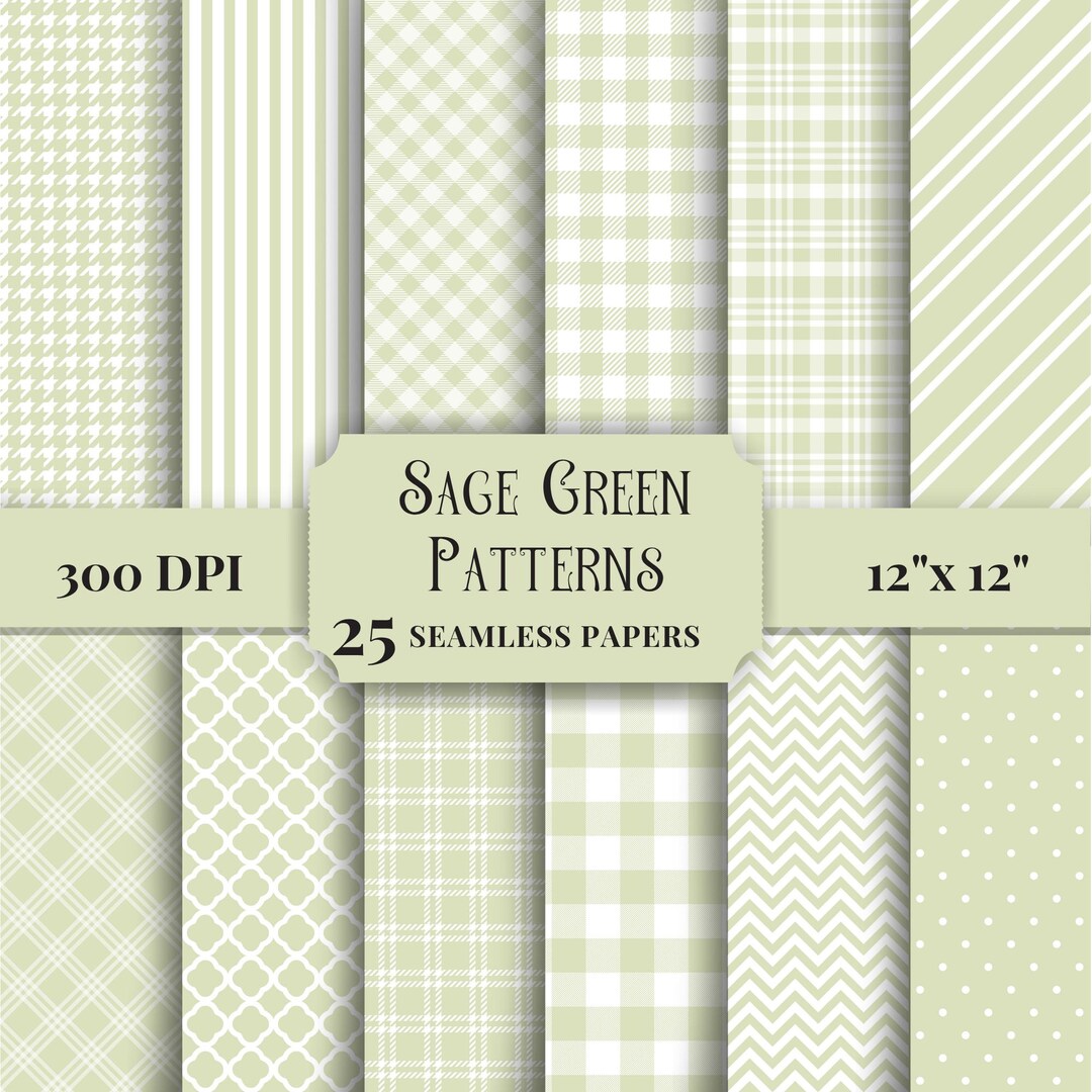 Sage Green Seamless Patterns Digital Paper Pack, Plaid, Gingham ...