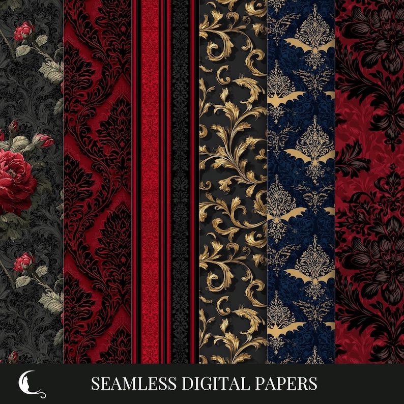 Seamless Gothic Victorian Digital Paper, Dark Academia Patterns for ...