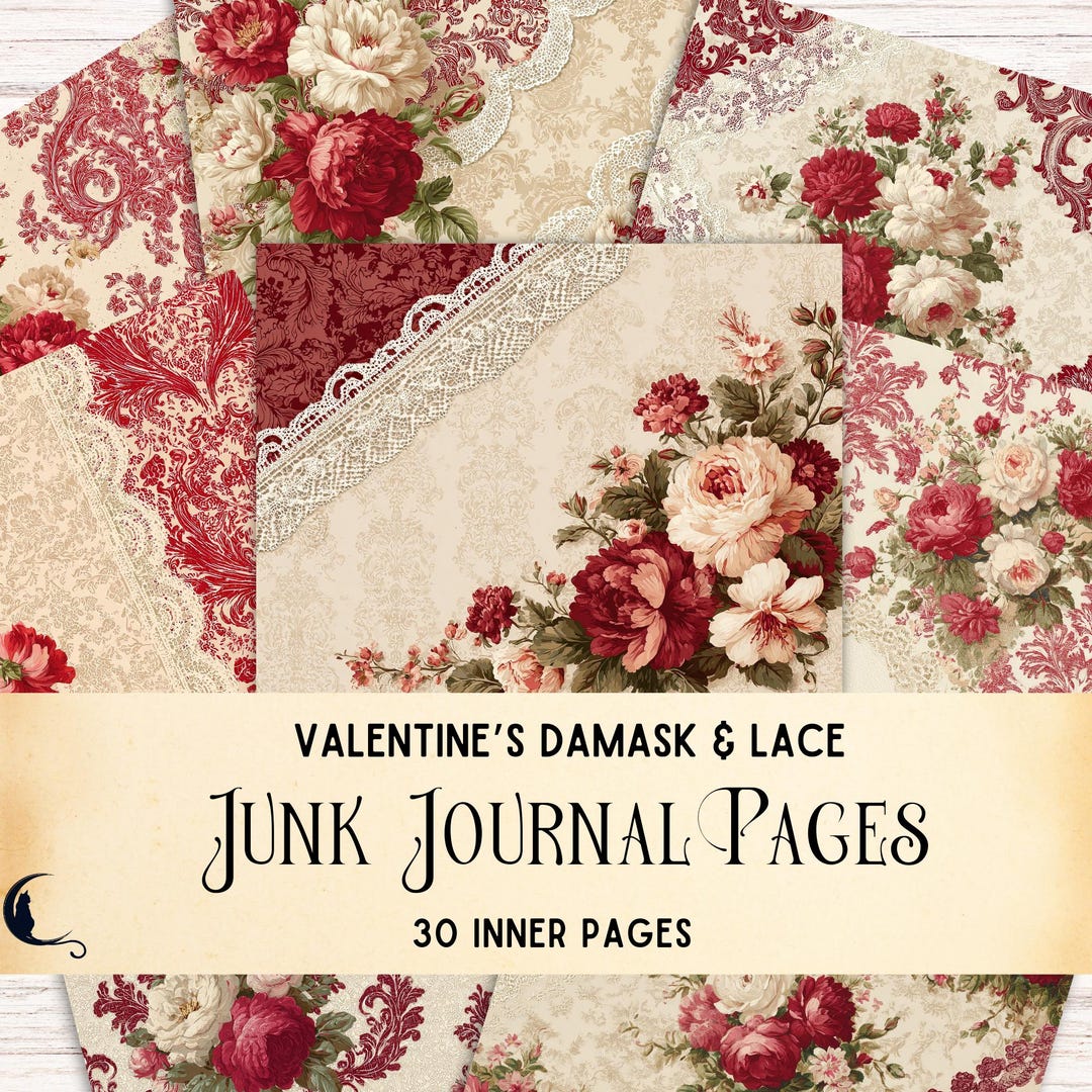 Antique Damask & Lace Digital Paper, Vintage Junk Journal Ephemera ...