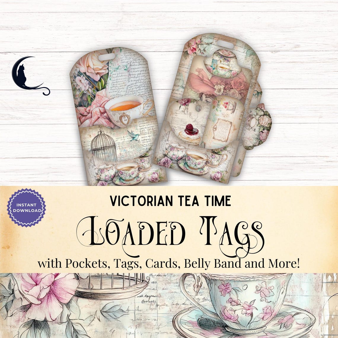 Victorian Tea Time Loaded Tags, Printable Junk Journal Ephemera, Loaded ...