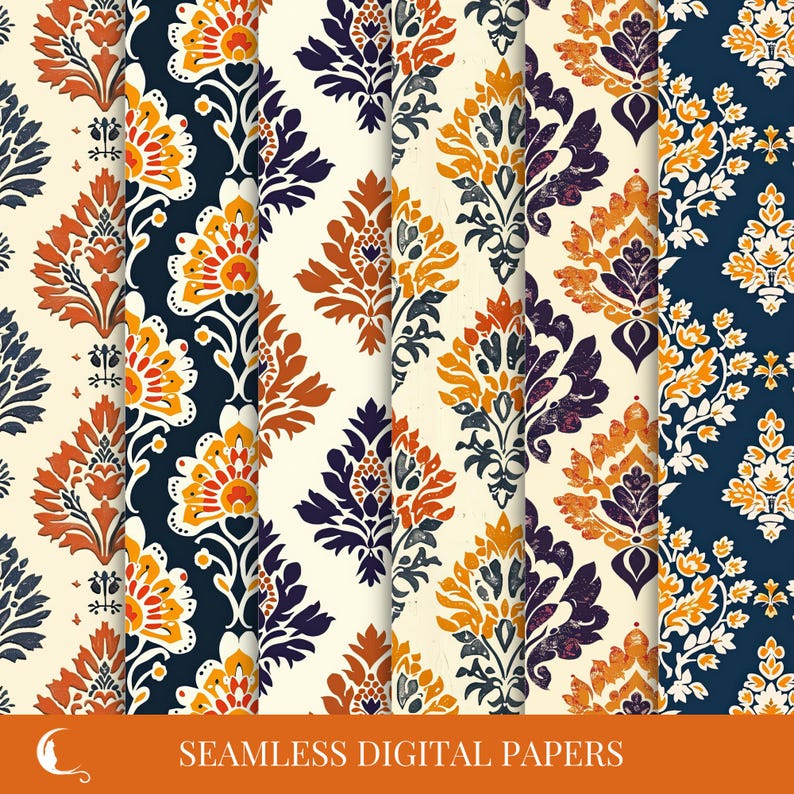 Indian Block Print Digital Paper, Seamless Floral Patterns, Printable ...