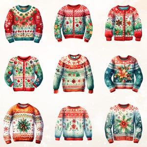 Ugly Christmas Sweater Clipart, Ugly Sweater PNG, Watercolor Holiday ...
