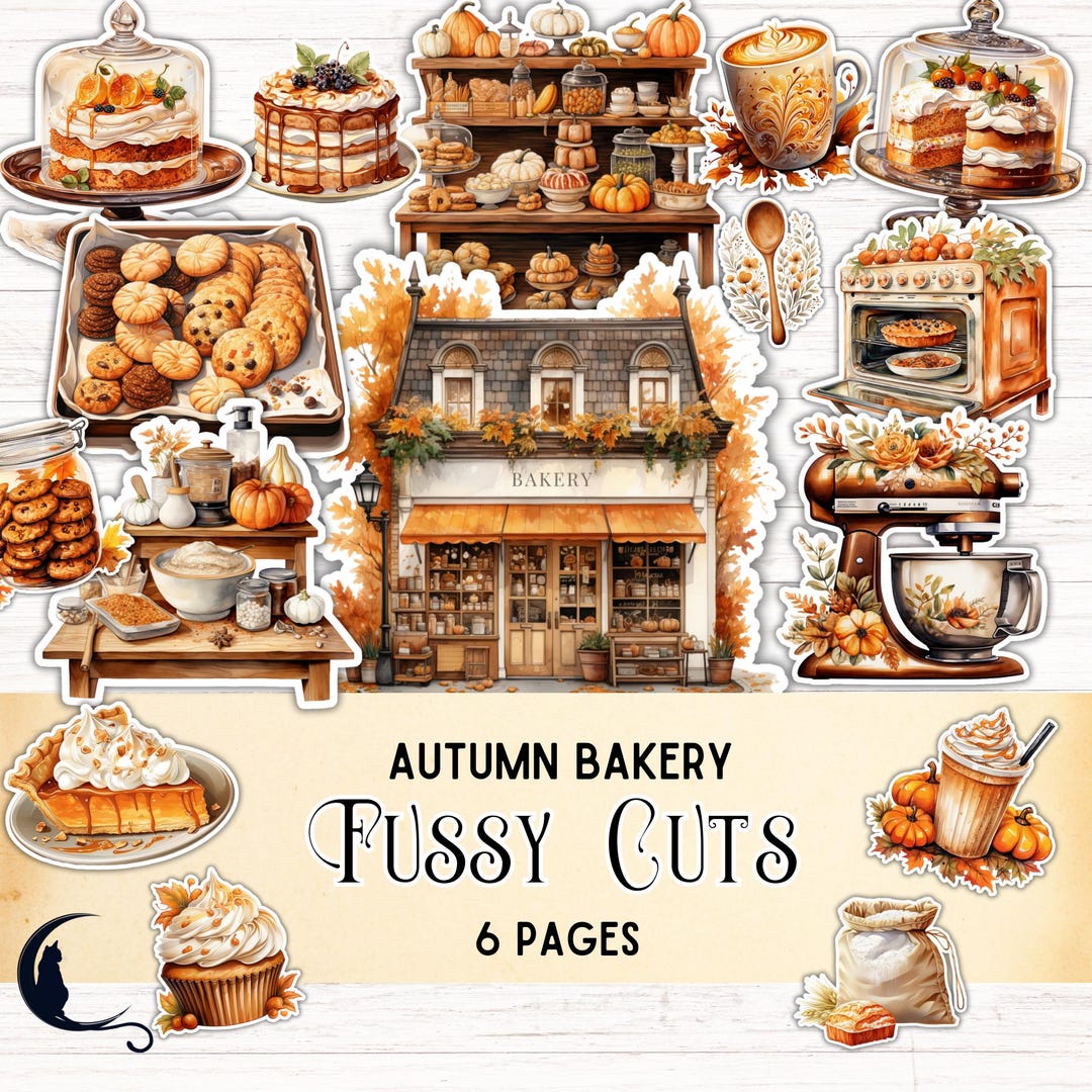 Autumn Bakery Fussy Cuts, Digital Scrapbooking Stickers, Printable ...