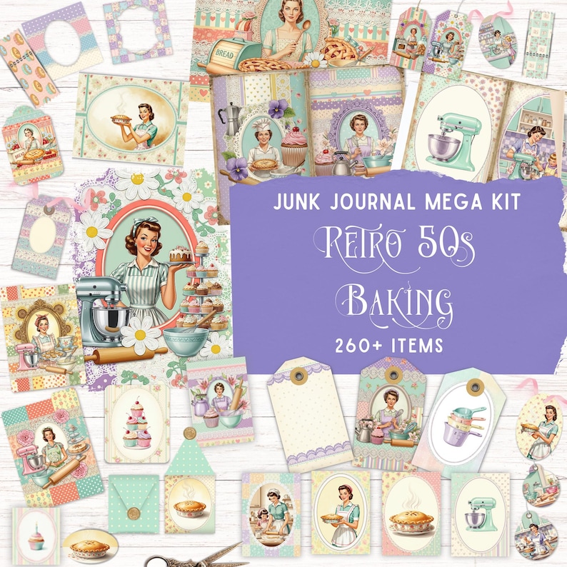 Retro 50s Baking Junk Journal Kit, Printable Folio Pocket, 1950s ...