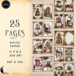 Rustic Christmas Baking Junk Journal Pages, Holiday Bakery Printable ...