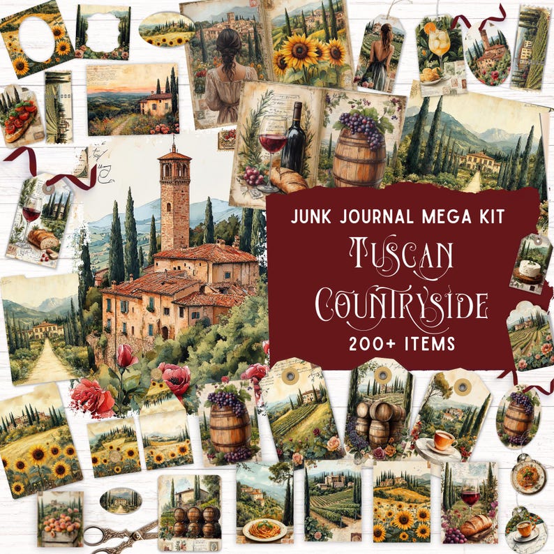 Tuscan Countryside Junk Journal Kit, Printable Folio Pocket, Vintage ...