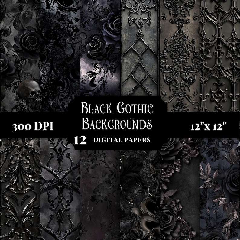 Black Gothic Digital Paper, Dark Aesthetic Printable Backgrounds for ...