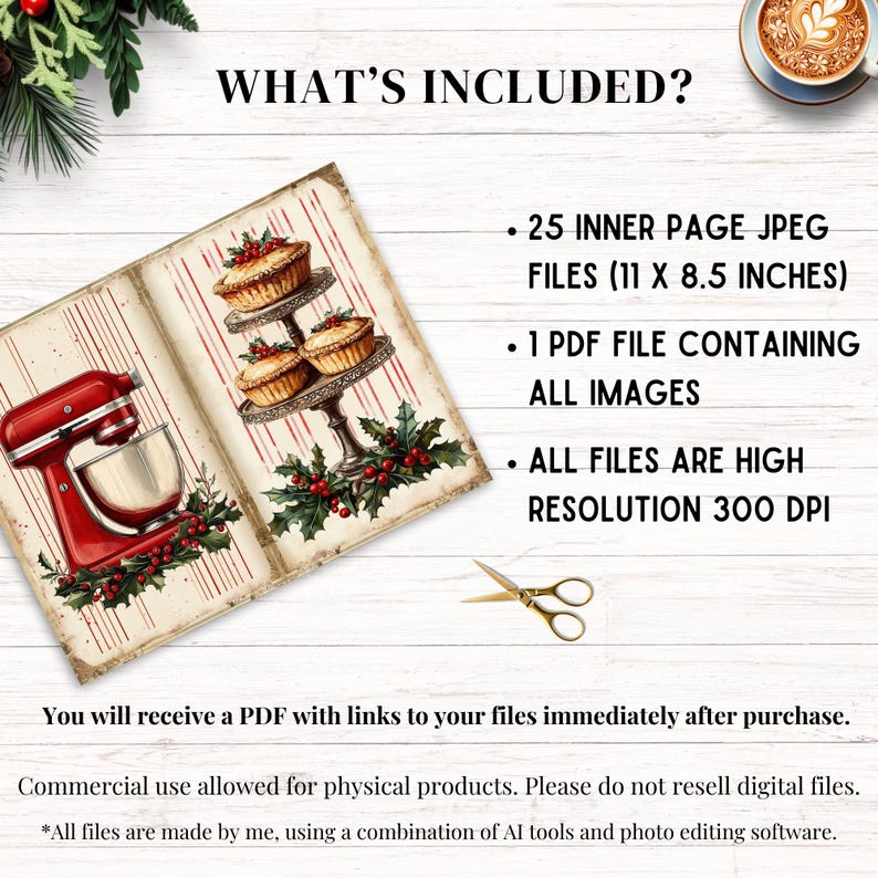 Vintage Christmas Bakery Junk Journal Pages, Holiday Bakery Printable ...
