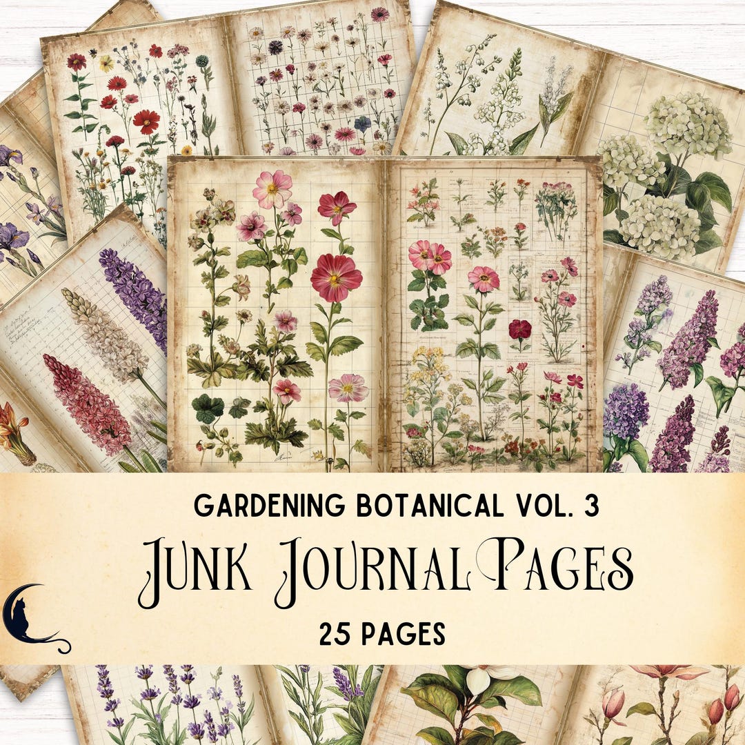 Gardening Botanical Junk Journal Pages, Spring Garden Printable, Plant ...