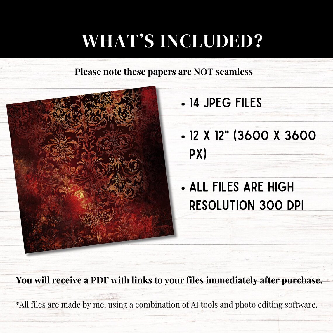 Red Black Gold Gothic Digital Paper, Dark Aesthetic Printable ...