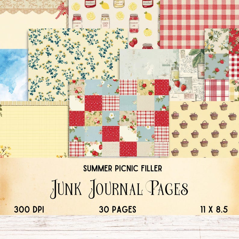 Picnic Filler Junk Journal Pages, Cottagecore Ephemera Summer Scrapbook ...