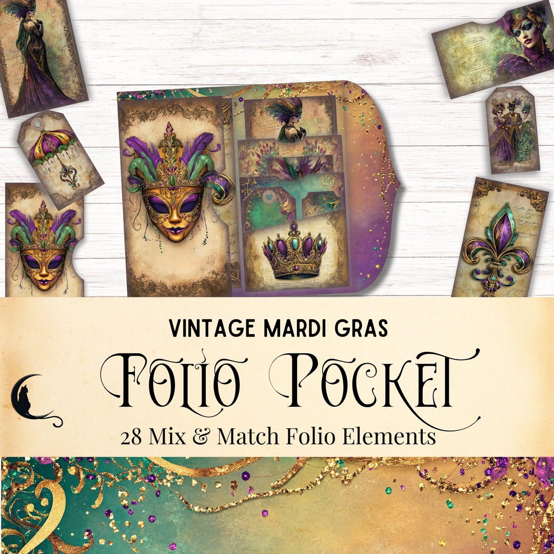 Vintage Mardi Gras Junk Journal Folio Kit, Masquerade Scrapbook ...