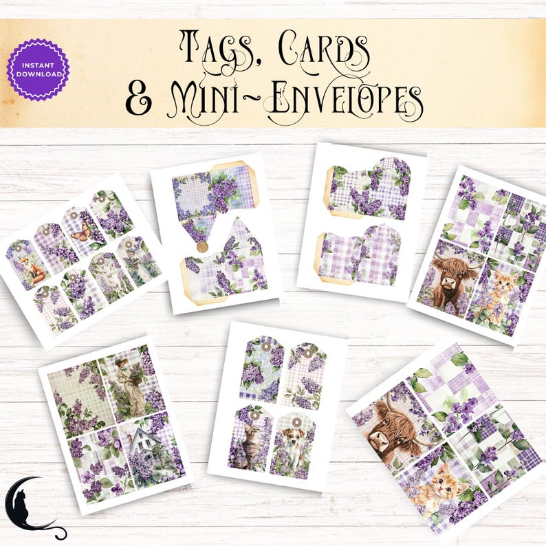 Lilac Gingham Junk Journal Kit, Shabby Vintage Ephemera, Printable ...