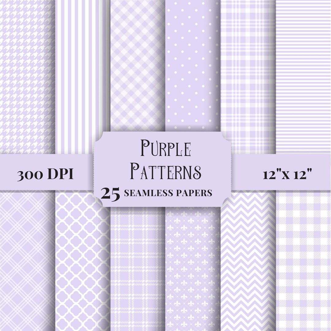 Purple Seamless Patterns Digital Paper Pack, Plaid, Gingham ...